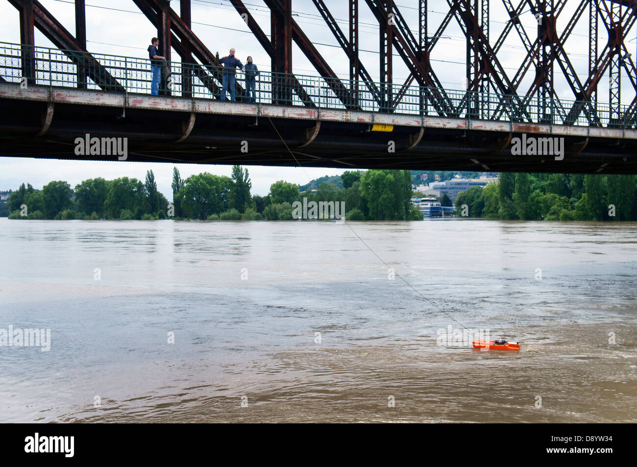floods, Prague, Vltava river, flow, measuring, explorer Stock Photo - Alamy