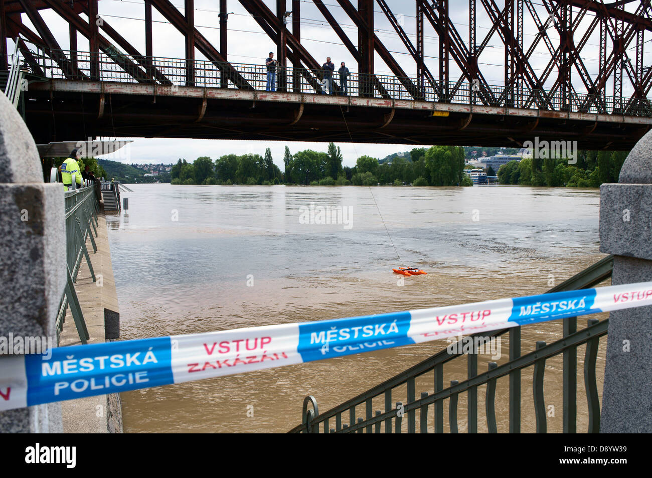 floods, Prague, Vltava river, flow, measuring, explorer Stock Photo - Alamy