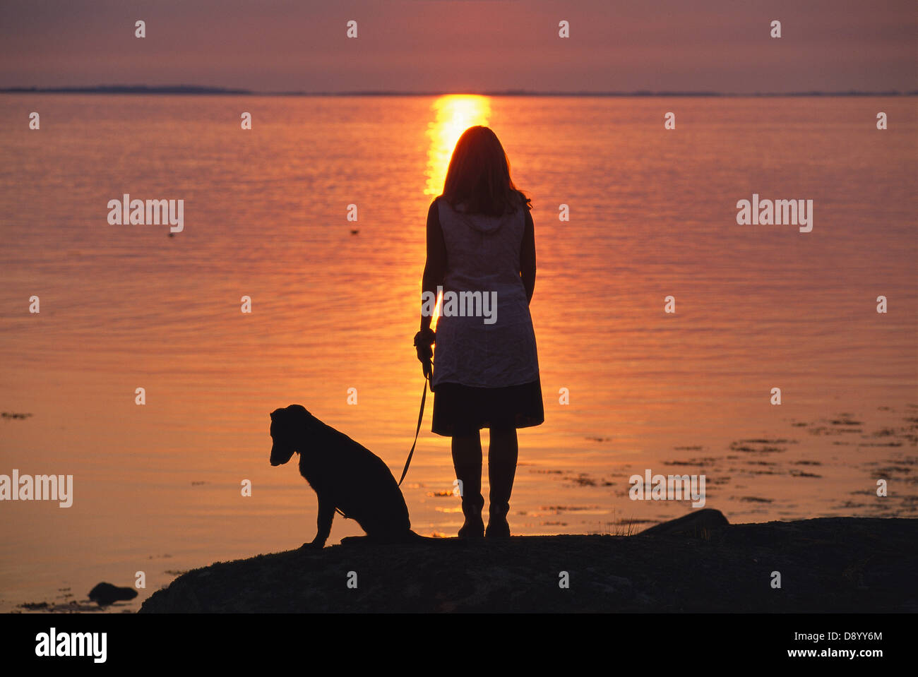 Woman dog silhouette sea hi-res stock photography and images - Alamy