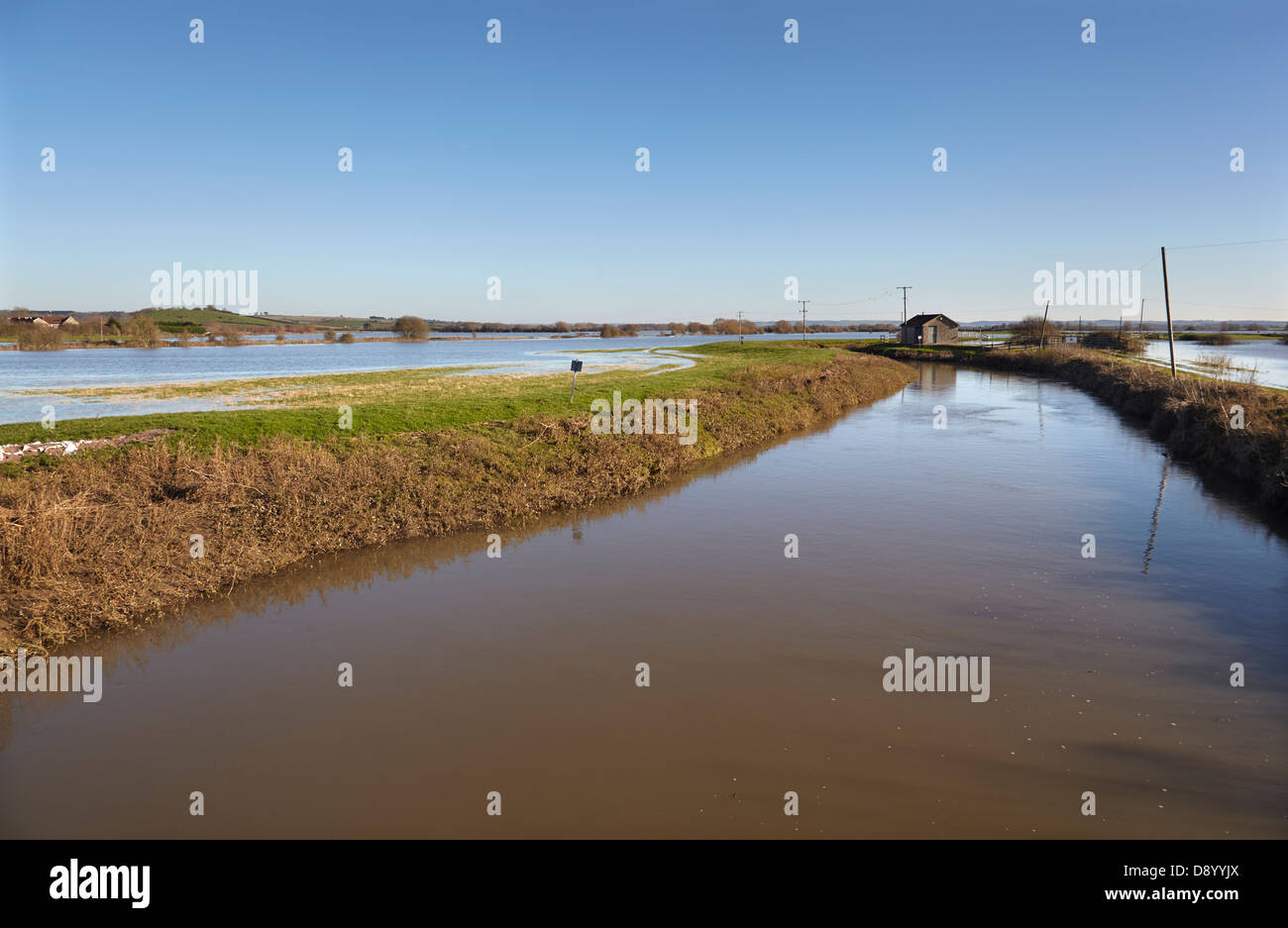 Flooding on farmland along the River Parrett after heavy winter rain ...