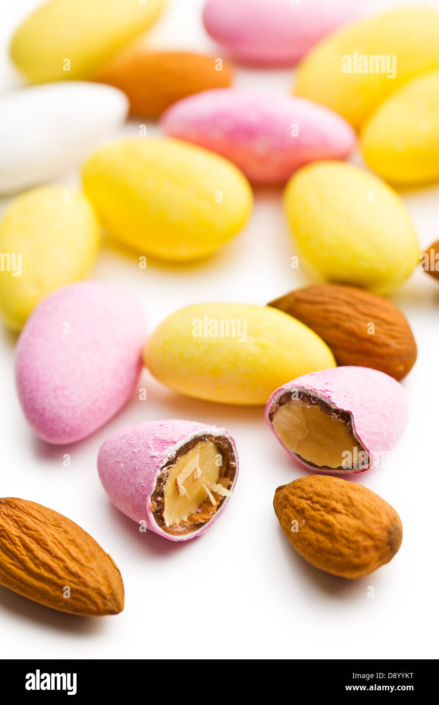 sugared almonds on white background Stock Photo - Alamy