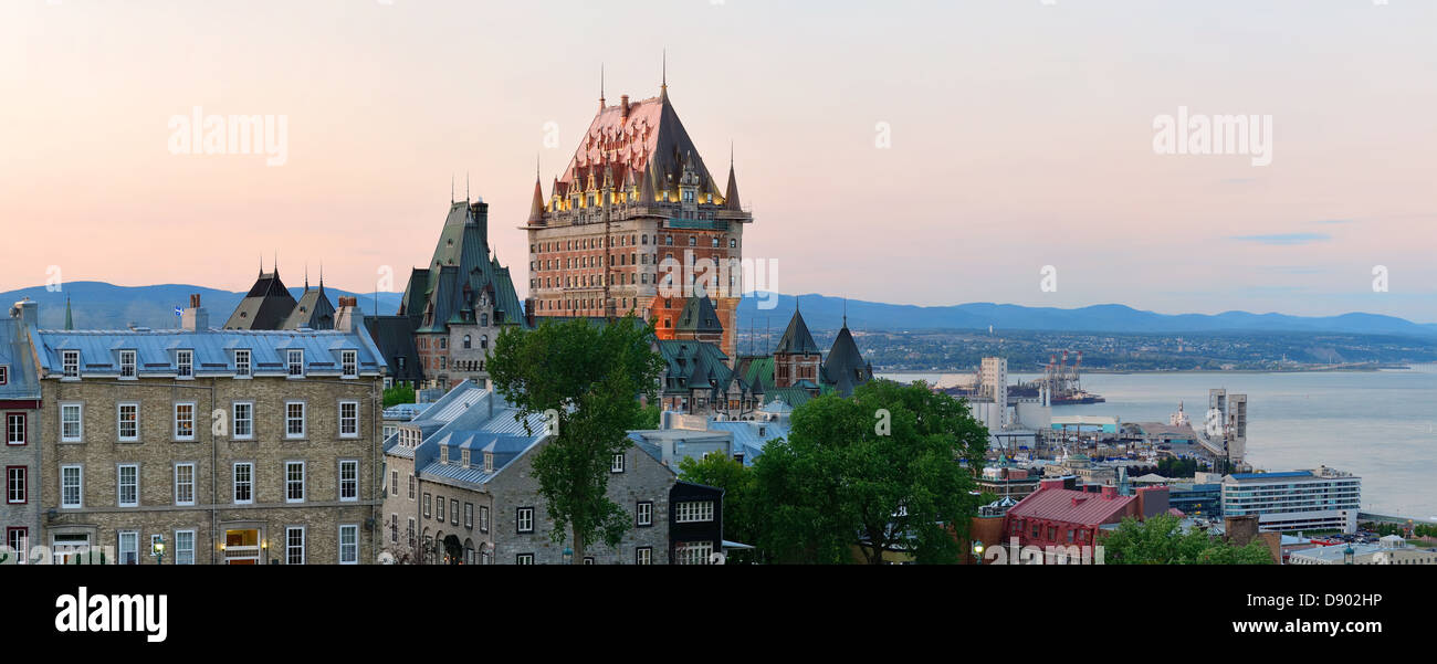 Quebec City skyline panorama with Chateau Frontenac at sunset viewed ...