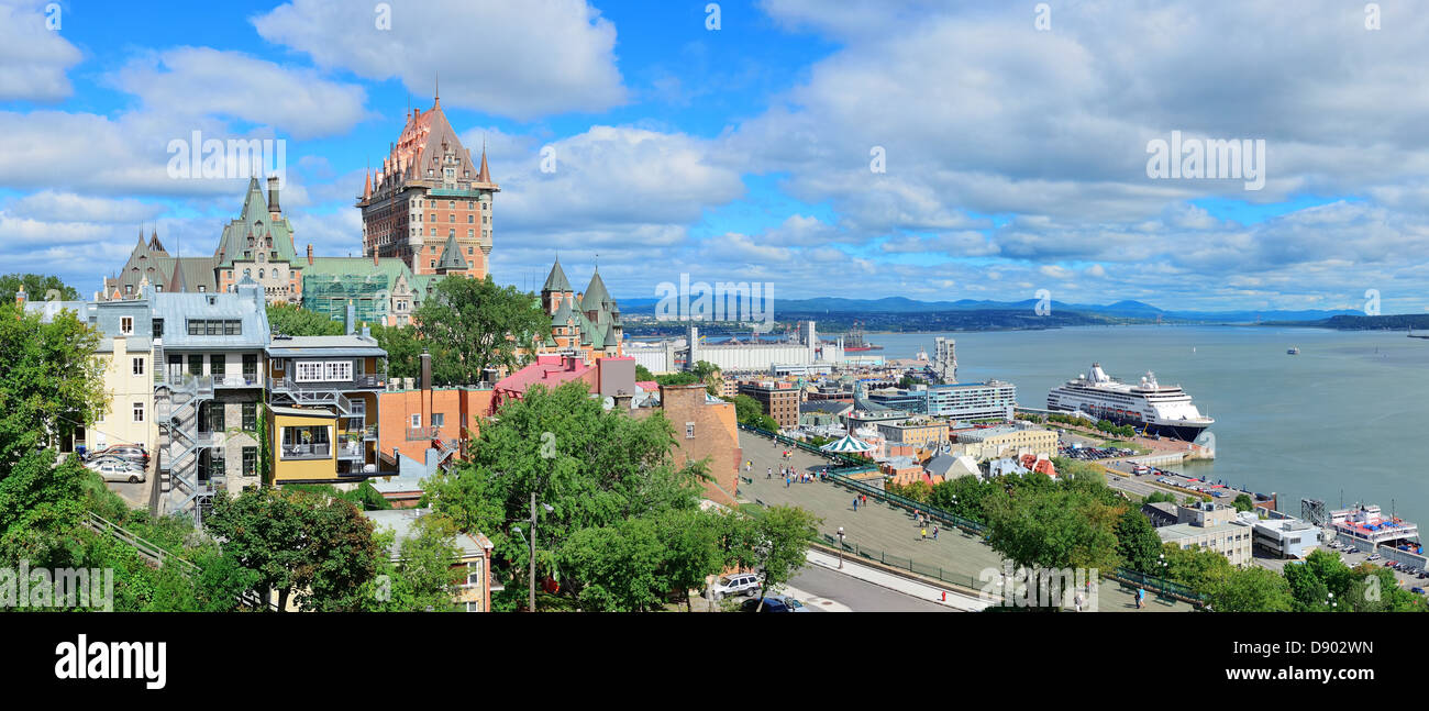 Quebec City cityscape panorama with cloud, blue sky and historical ...