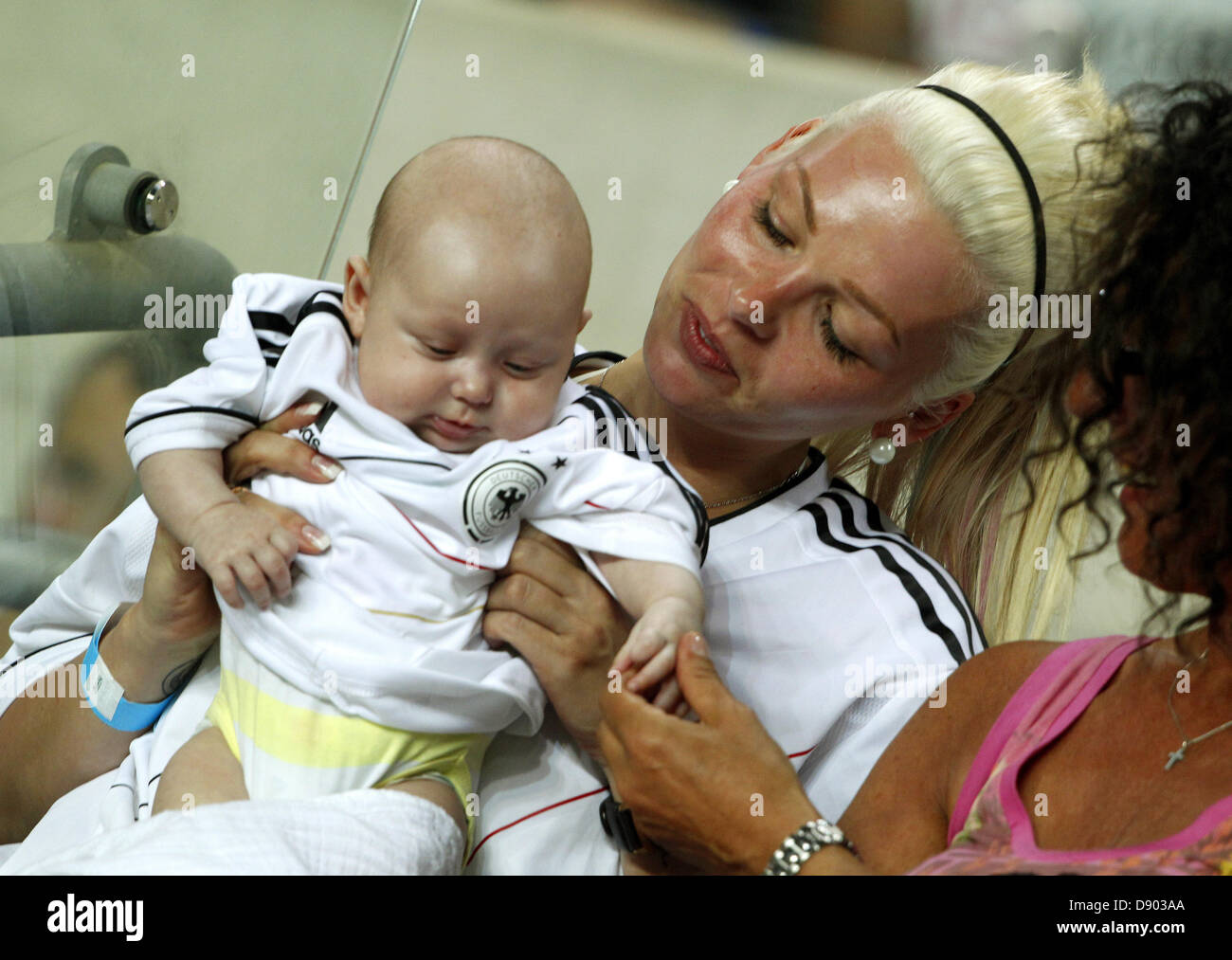 A German mother with her baby pose before the UEFA European Under-21 ...