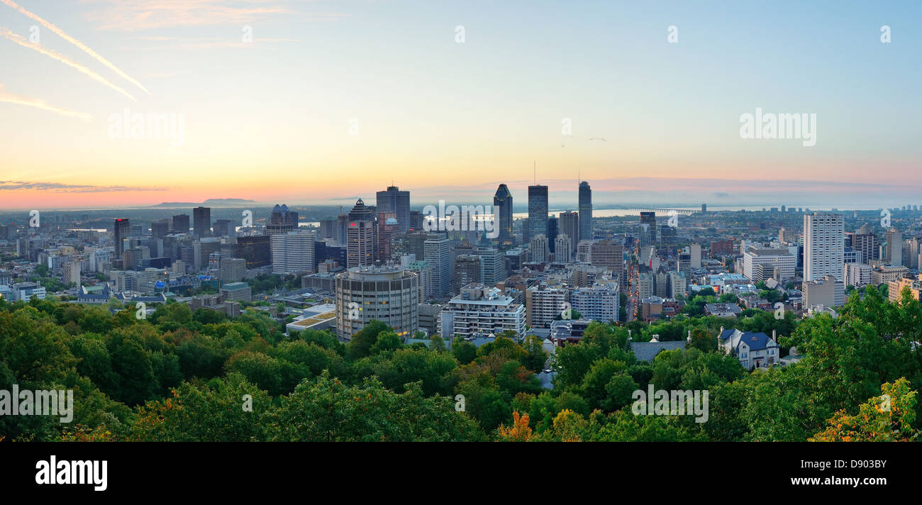 Montreal sunrise panorama viewed from Mont Royal with city skyline in ...