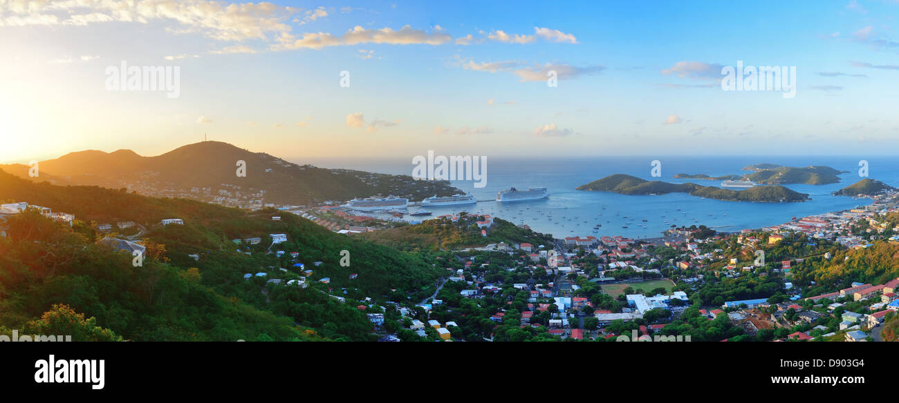 Virgin Islands St Thomas sunrise panorama with colorful cloud ...