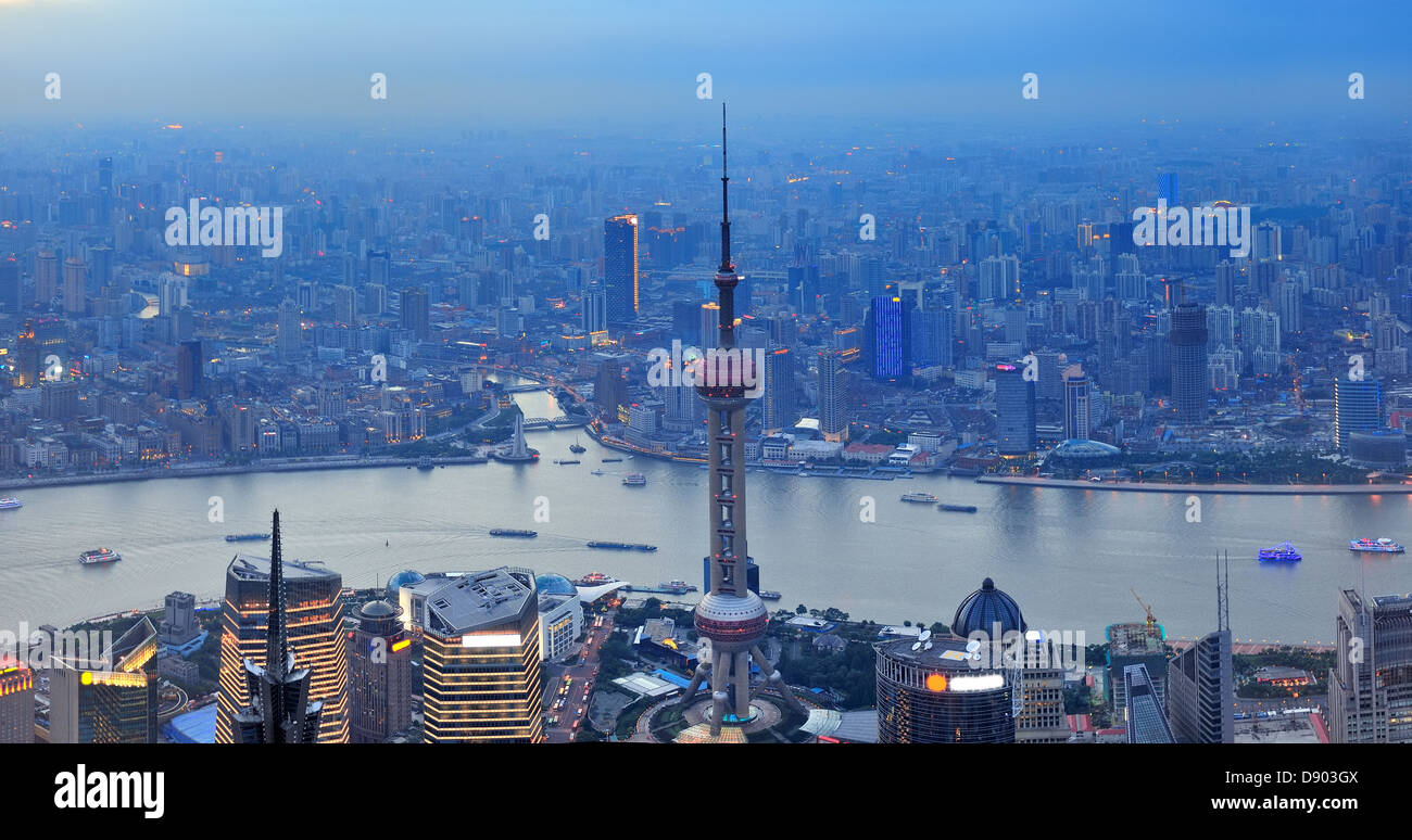Shanghai aerial panorama view at dusk Stock Photo - Alamy