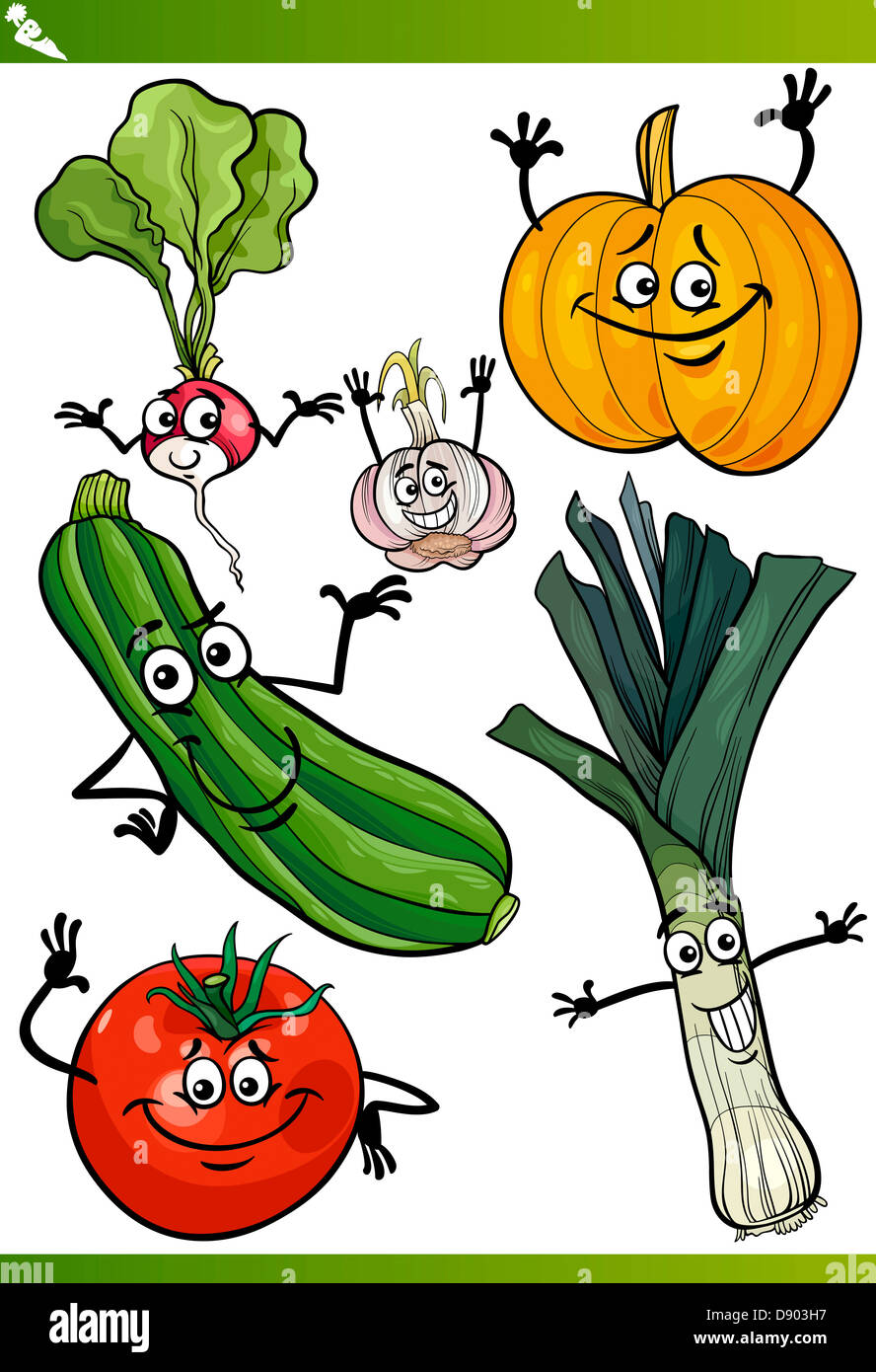 Cartoon Illustration of Vegetables Comic Food Characters Set Stock ...