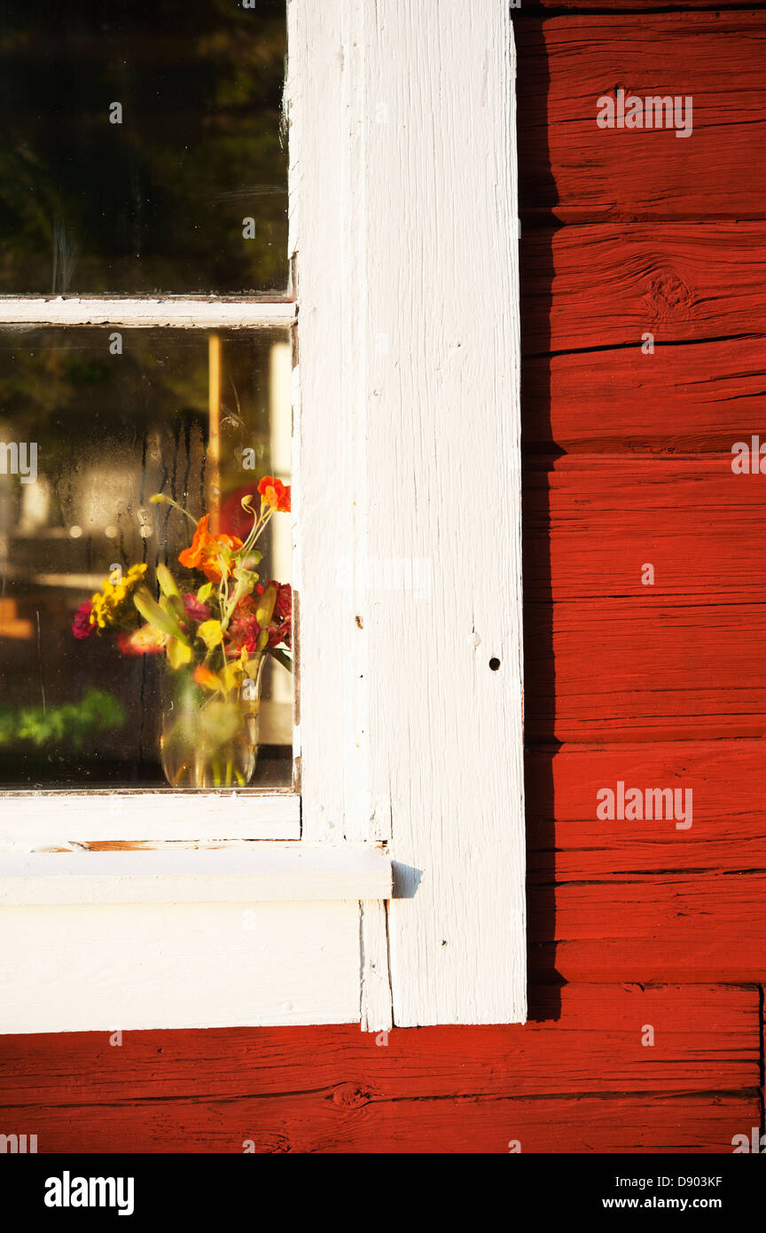 Close-up of wooden wall with window Stock Photo - Alamy
