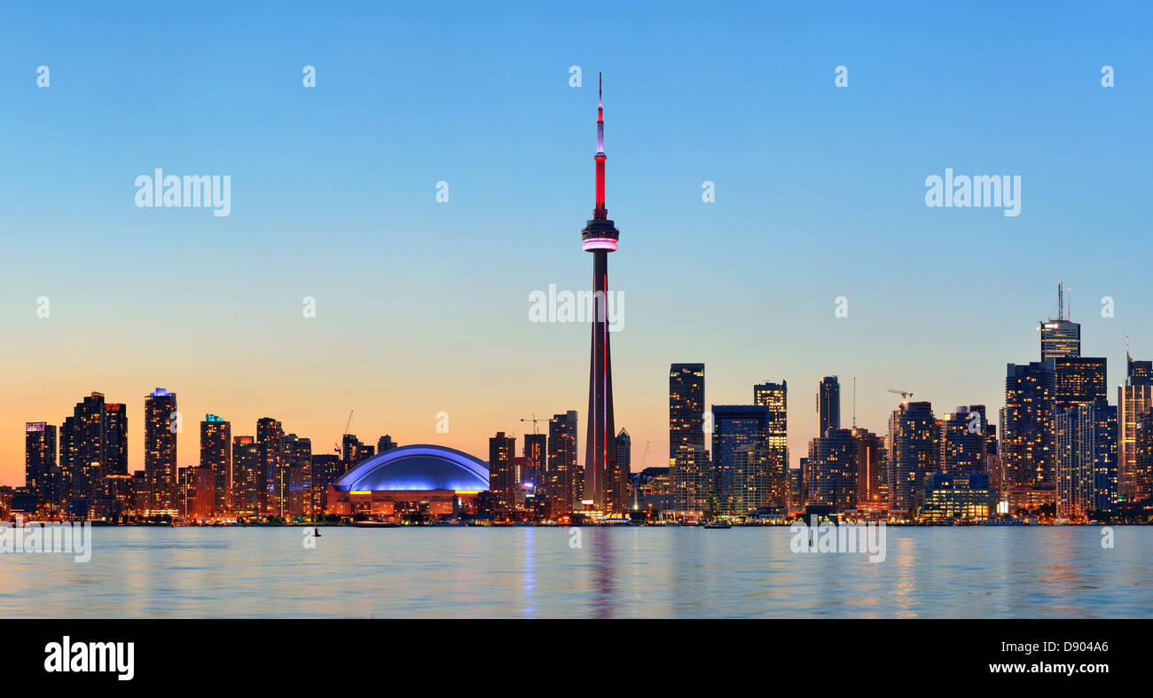 Toronto sunset over lake panorama with urban skyline Stock Photo - Alamy
