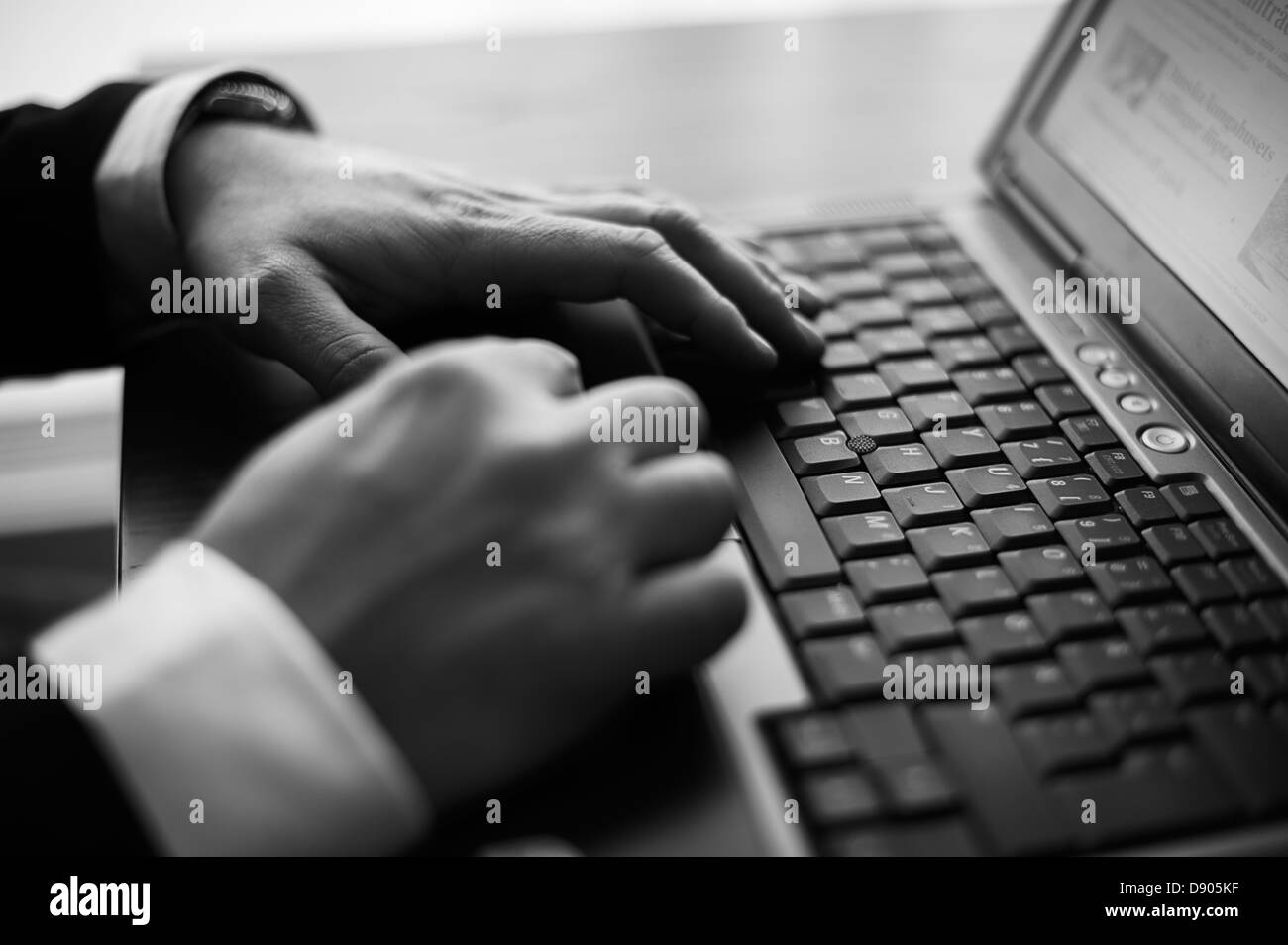 Man hands laptop close up Black and White Stock Photos & Images - Alamy