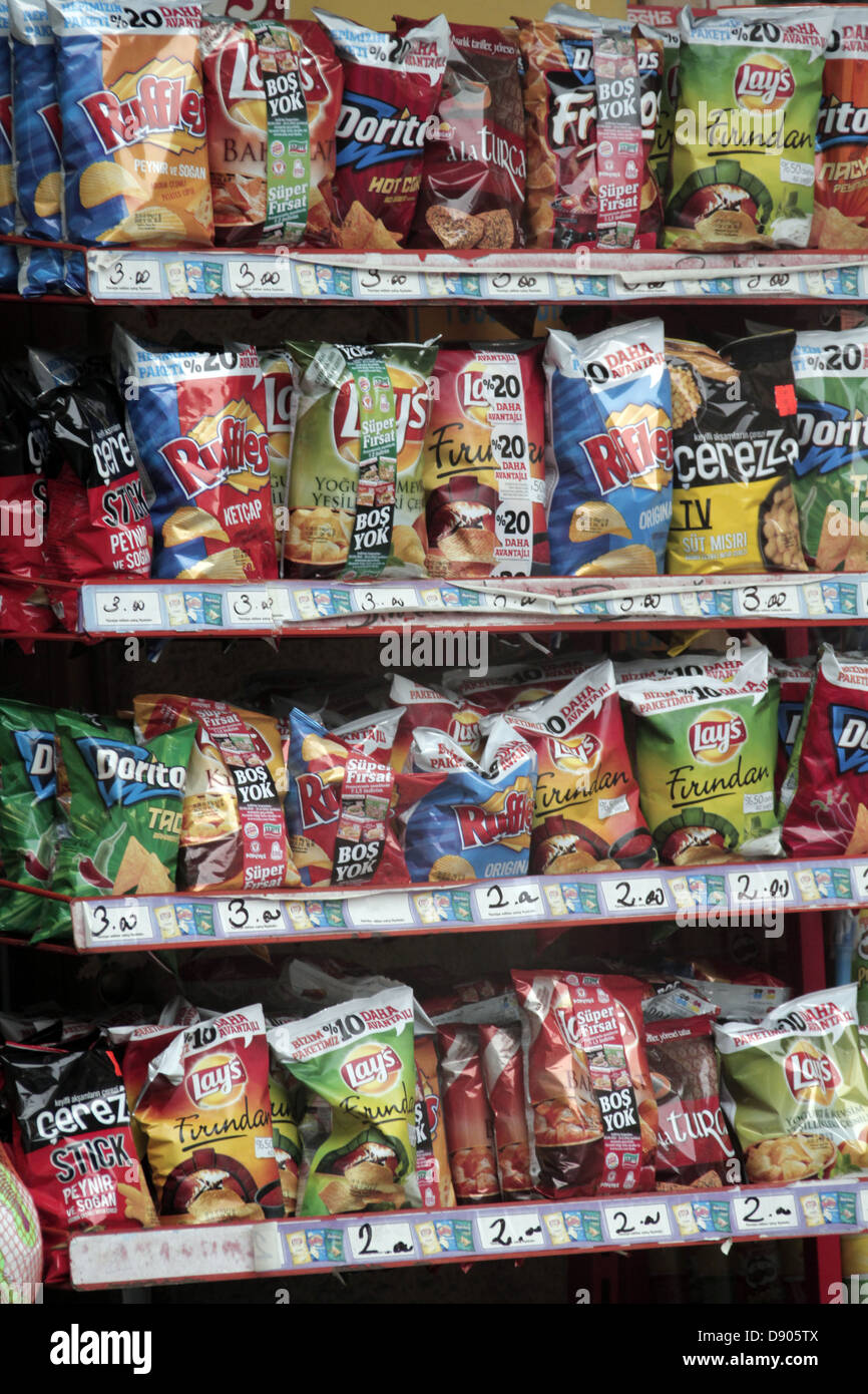 MULTI-COLOURED CRISP PACKETS ISTANBUL TURKEY 10 November 2012 Stock ...