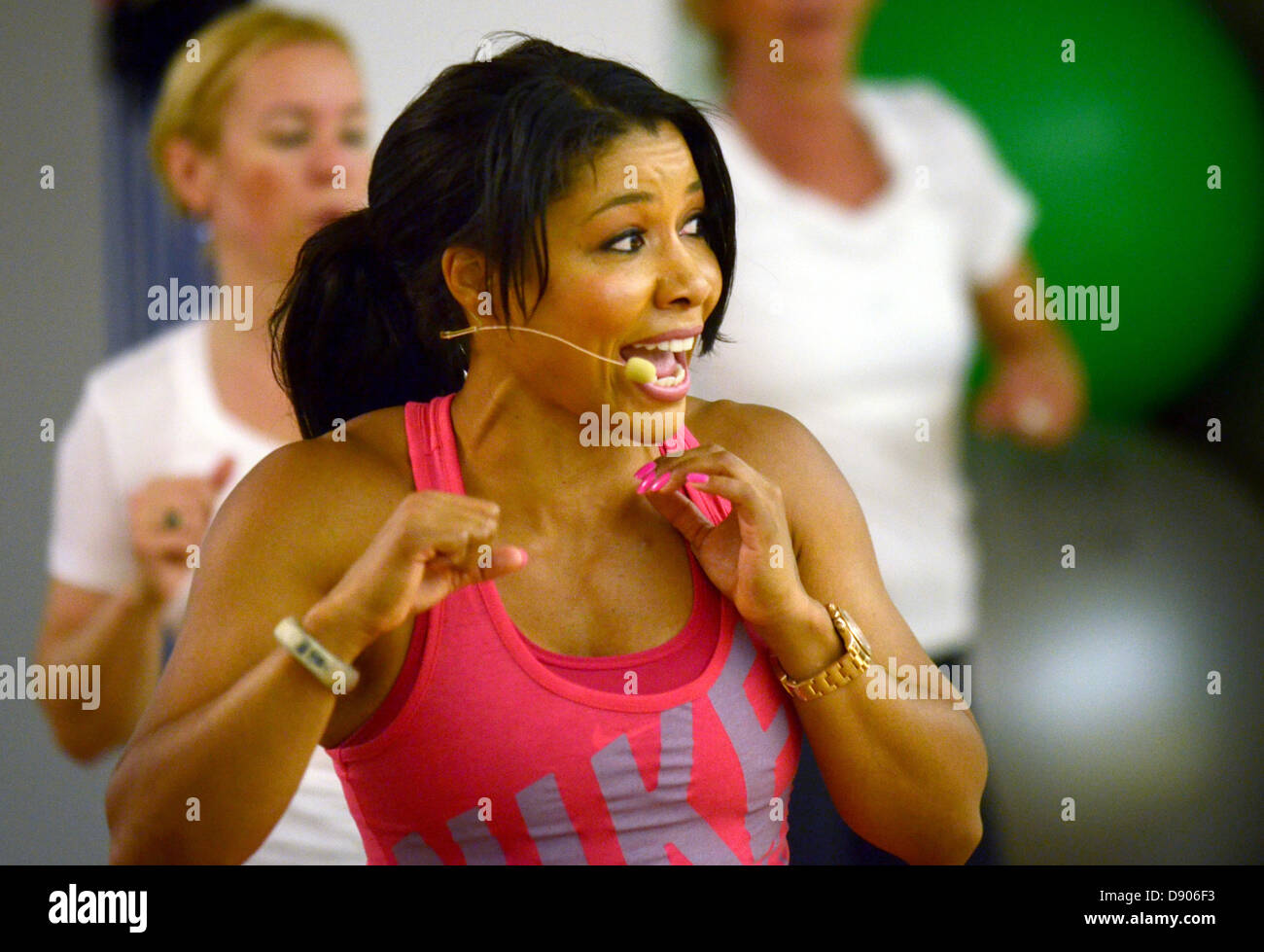 Hollywood personal trainer Jeanette Jenkins instructs her class during ...