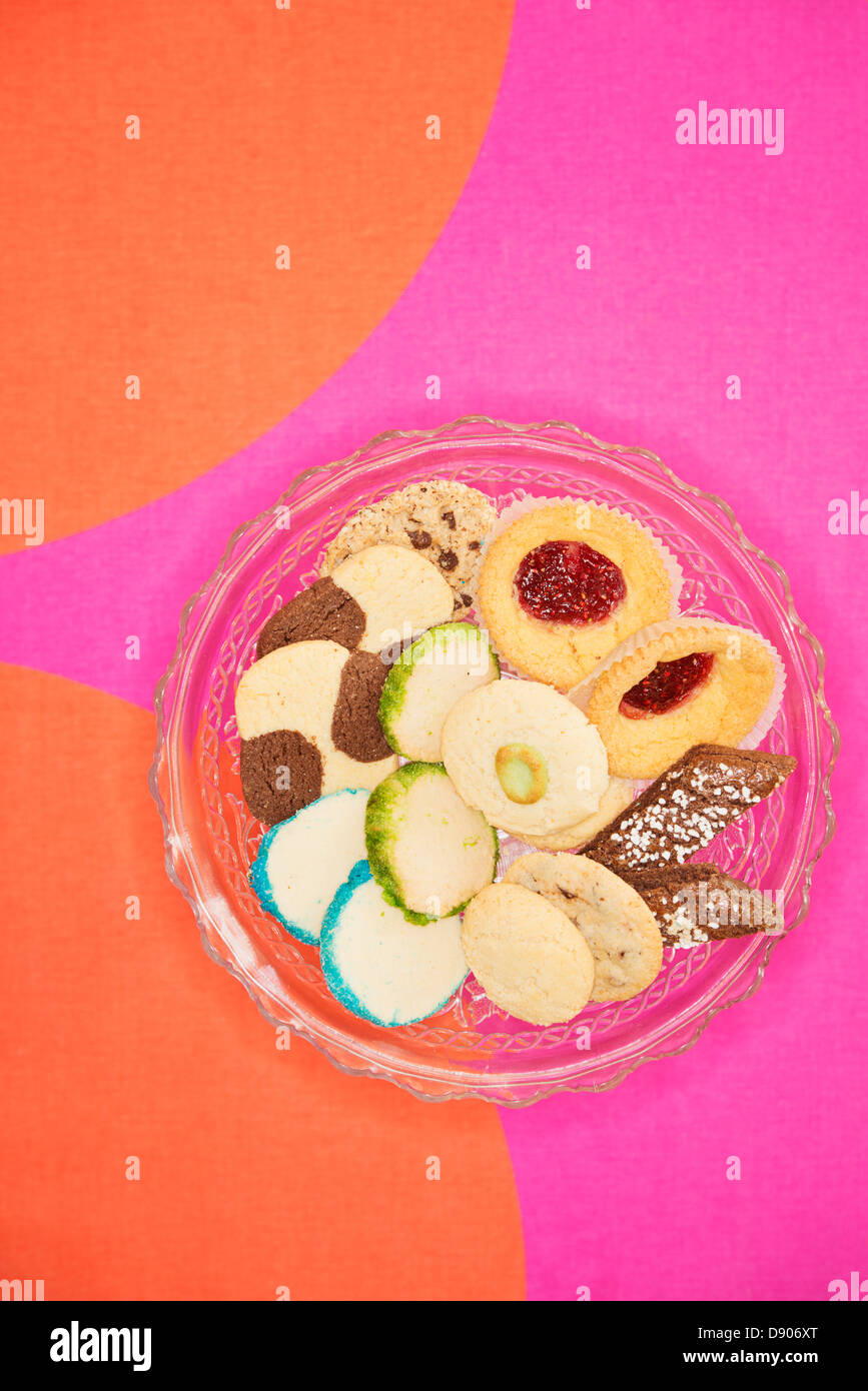 High angle view of cookies on plate Stock Photo - Alamy