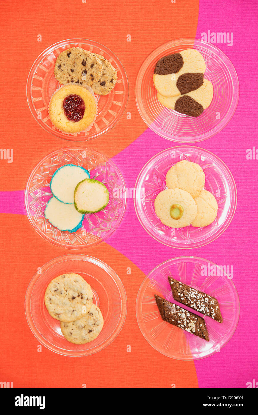 High angle view of cookies on plates Stock Photo - Alamy