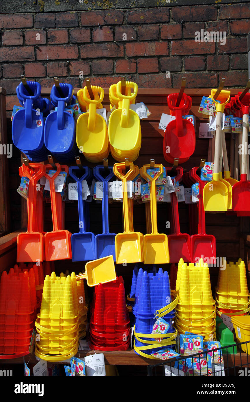 BLUE YELLOW & RED CHILDRENS BUCKETS & SPADES WHITBY NORTH YORKSHIRE ...