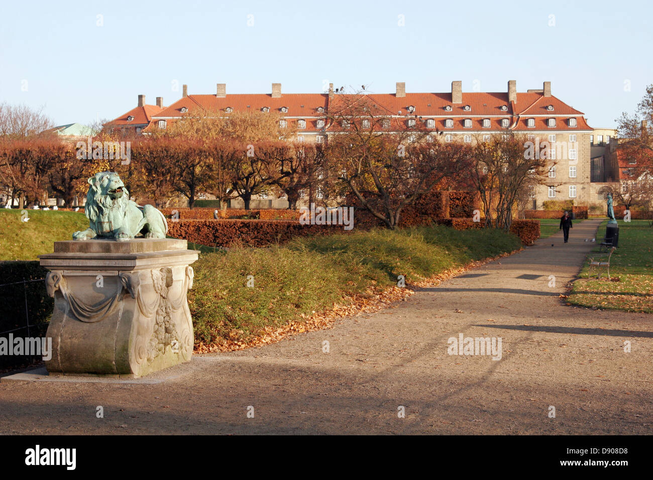 The lion statue in the park called Kongens Have, Copenhagen, Denmark ...