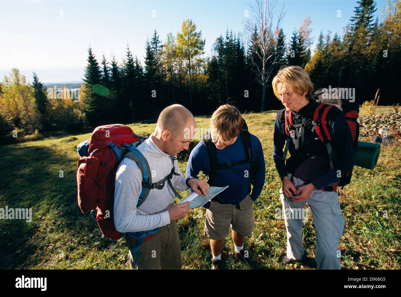 Three men on a mountain tour, Sweden Stock Photo - Alamy