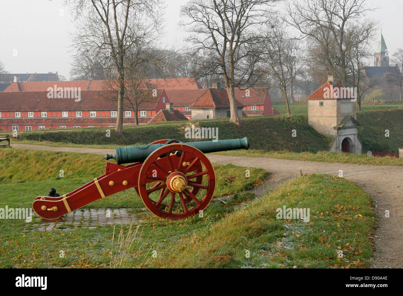 Red barracks in the Kastellet citadel in Copenhagen, Denmark Stock ...