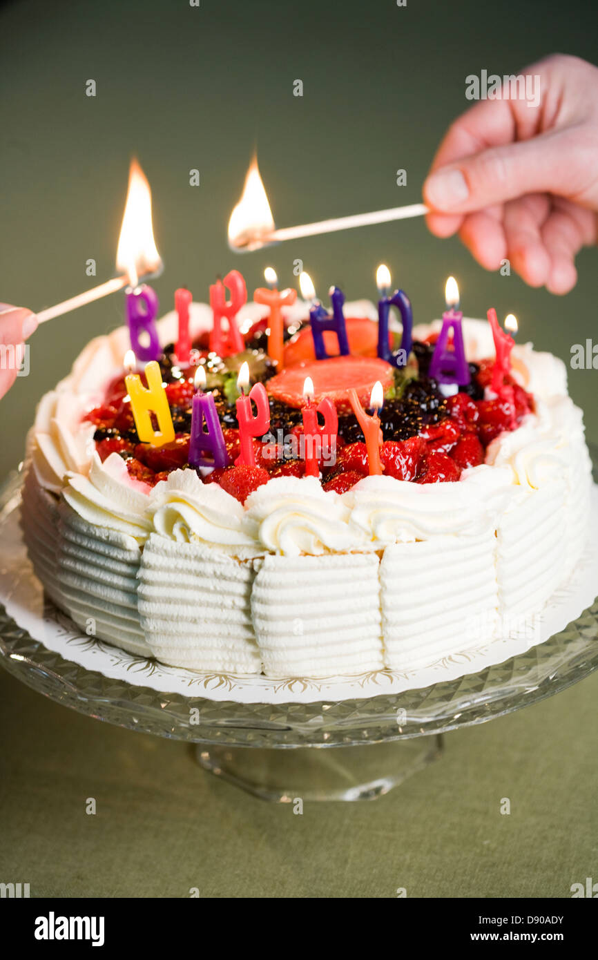 Birthday cake with candles Stock Photo - Alamy
