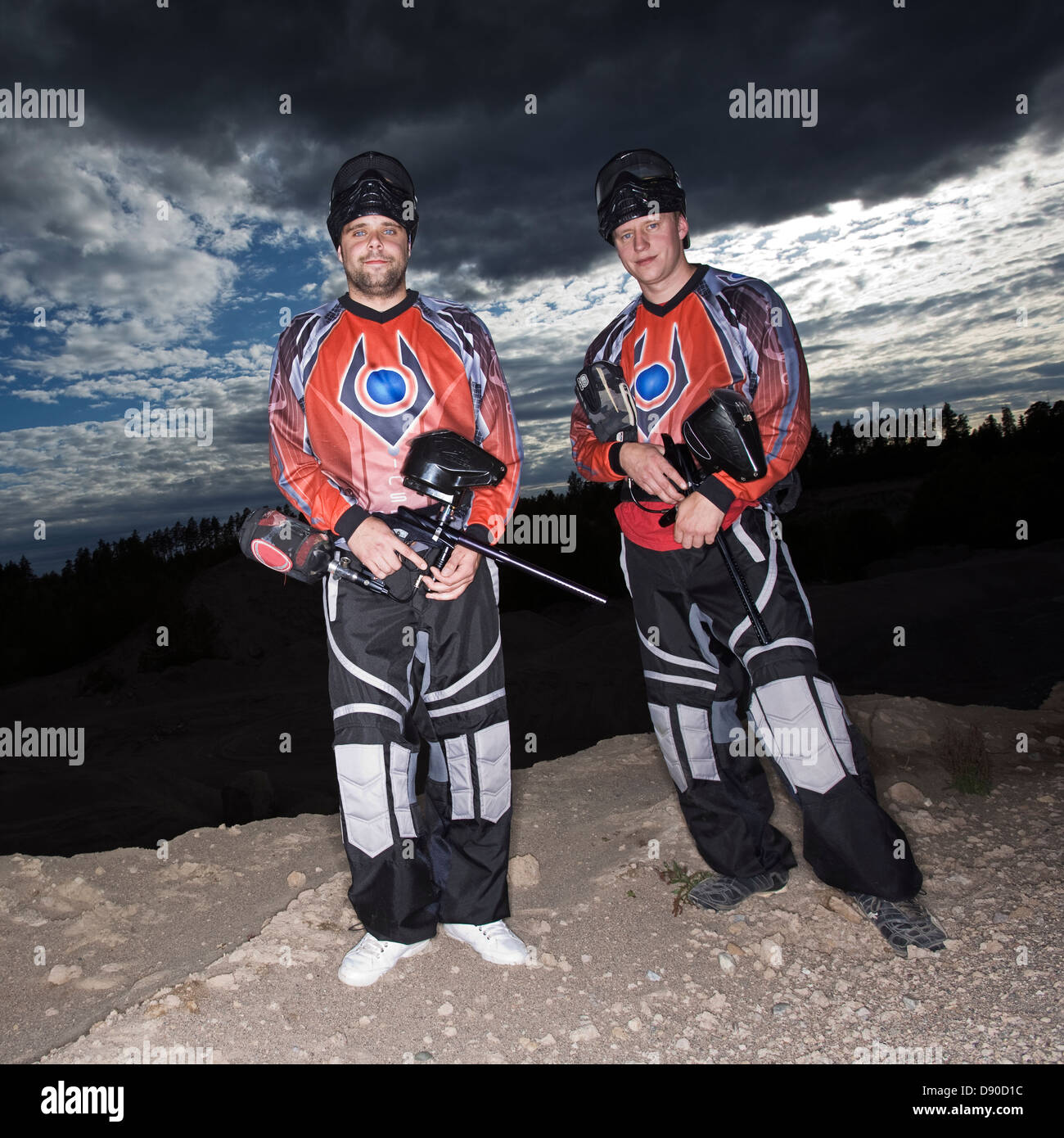 Men playing paintball, Sweden Stock Photo - Alamy