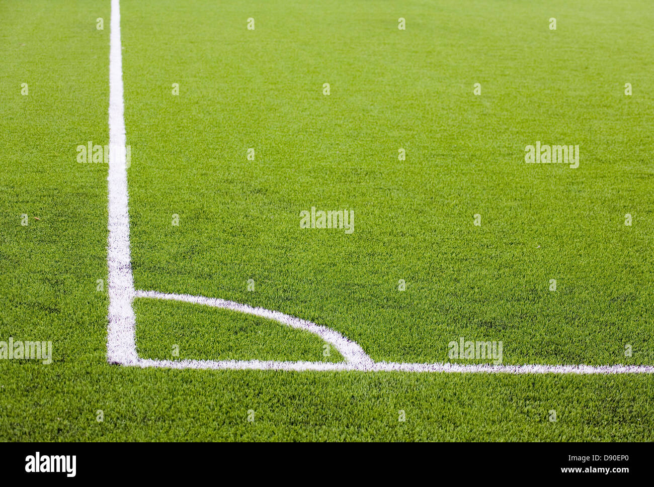 Football ground with corner white lines close up Stock Photo - Alamy
