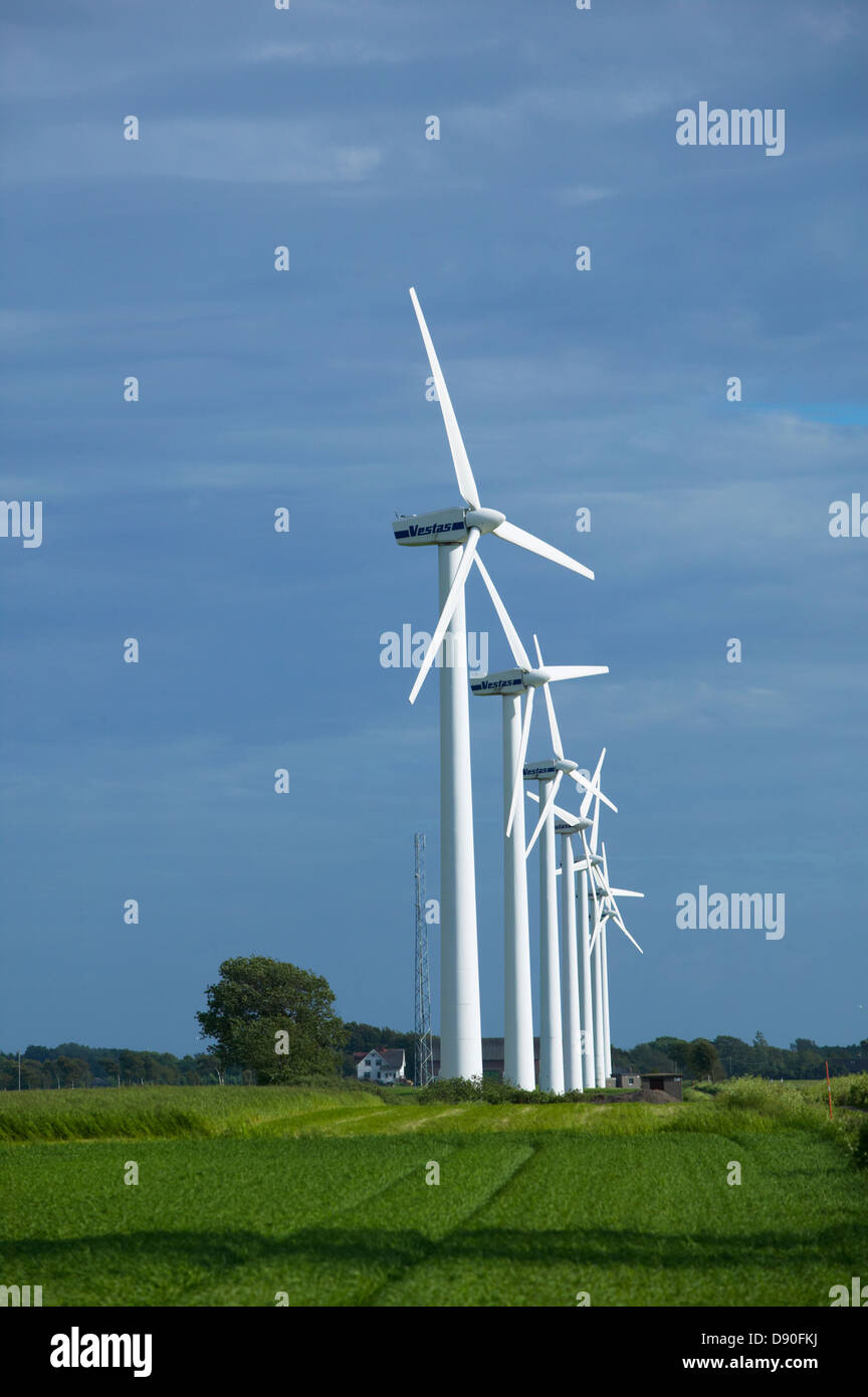 Row of wind turbine in field Stock Photo - Alamy