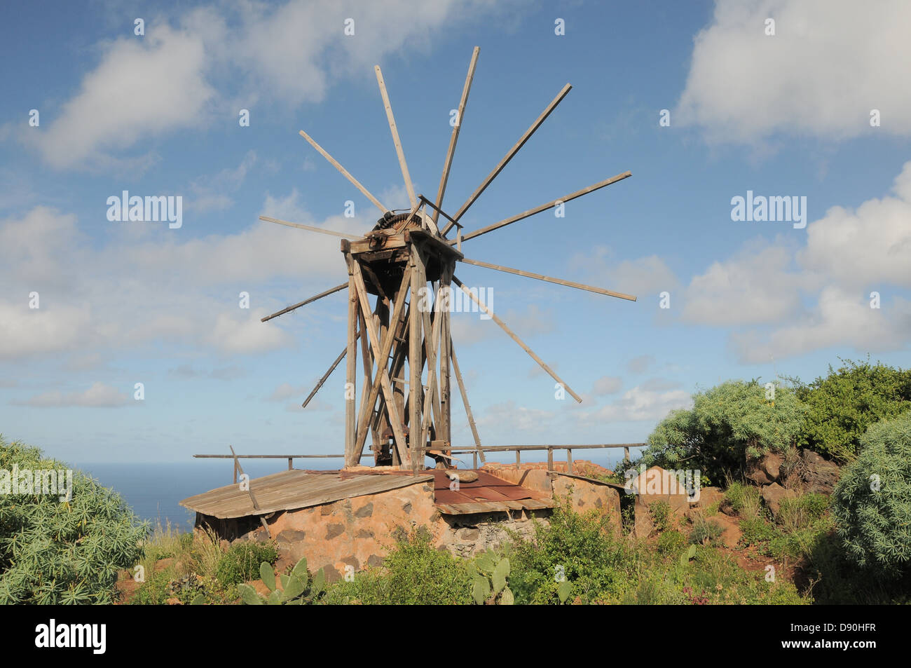 An Very Ancient Windmill over a Cloudy Sky , in Canary Islands, Spain ...