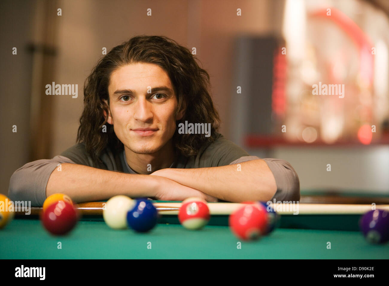 Male pool player chalking cue, close-up Stock Photo - Alamy