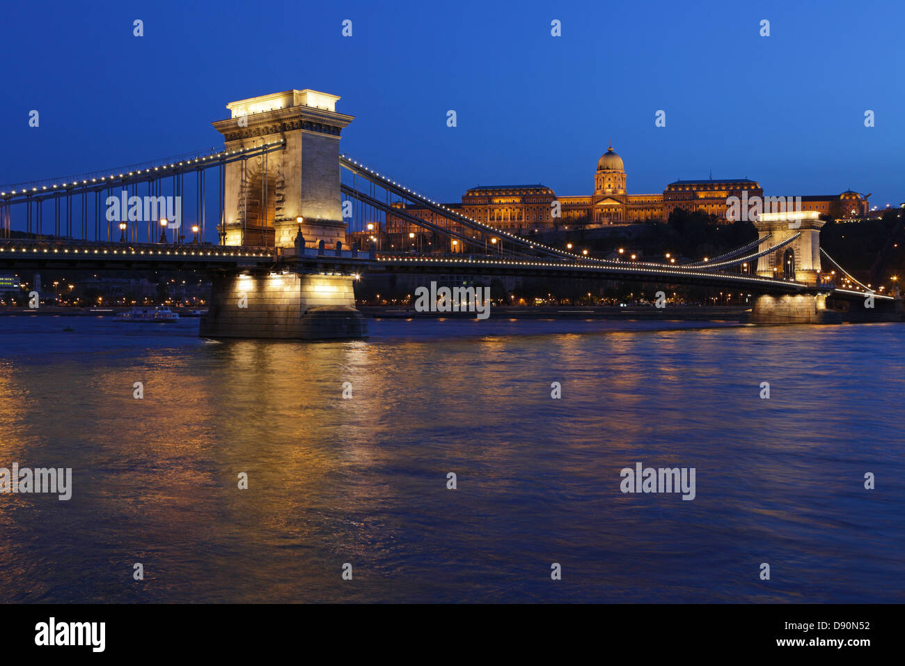 Chain Bridge with Royal Castle in the back, Budapest, Hungary Stock ...