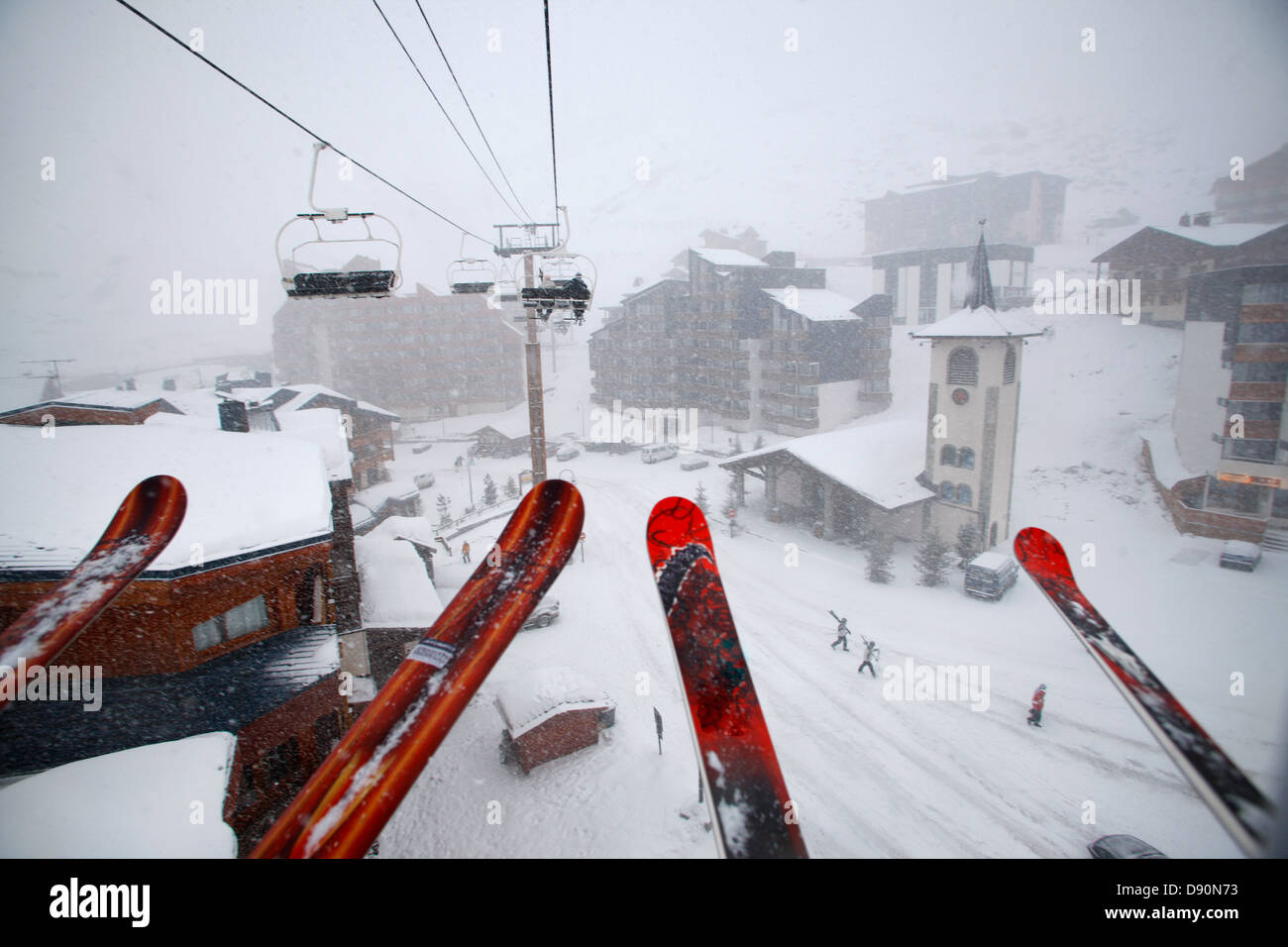 Ski lift and ski pole Stock Photo - Alamy