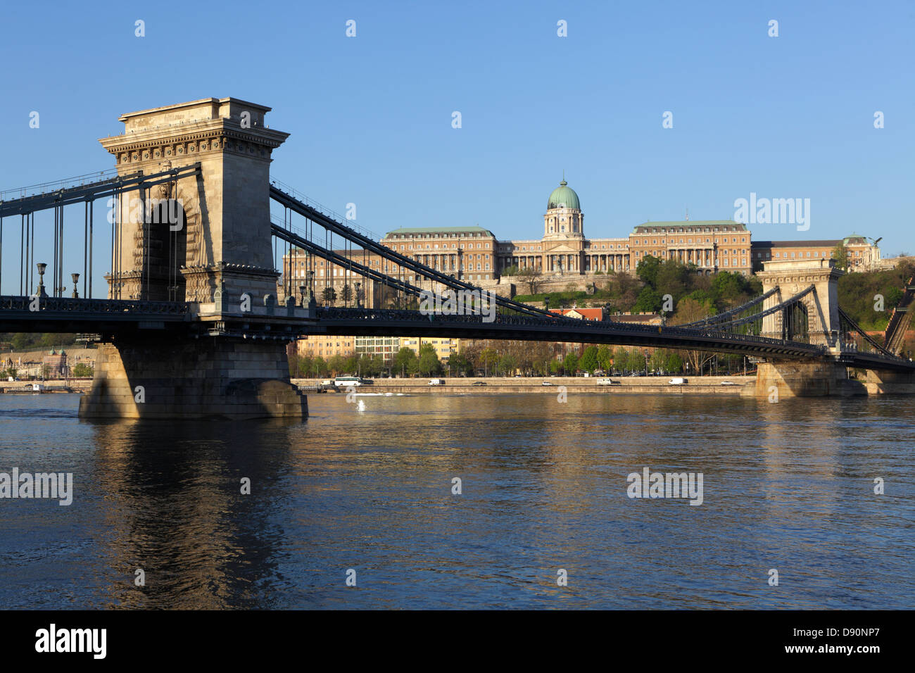 Chain Bridge with Royal Castle in the back, Budapest, Hungary Stock ...