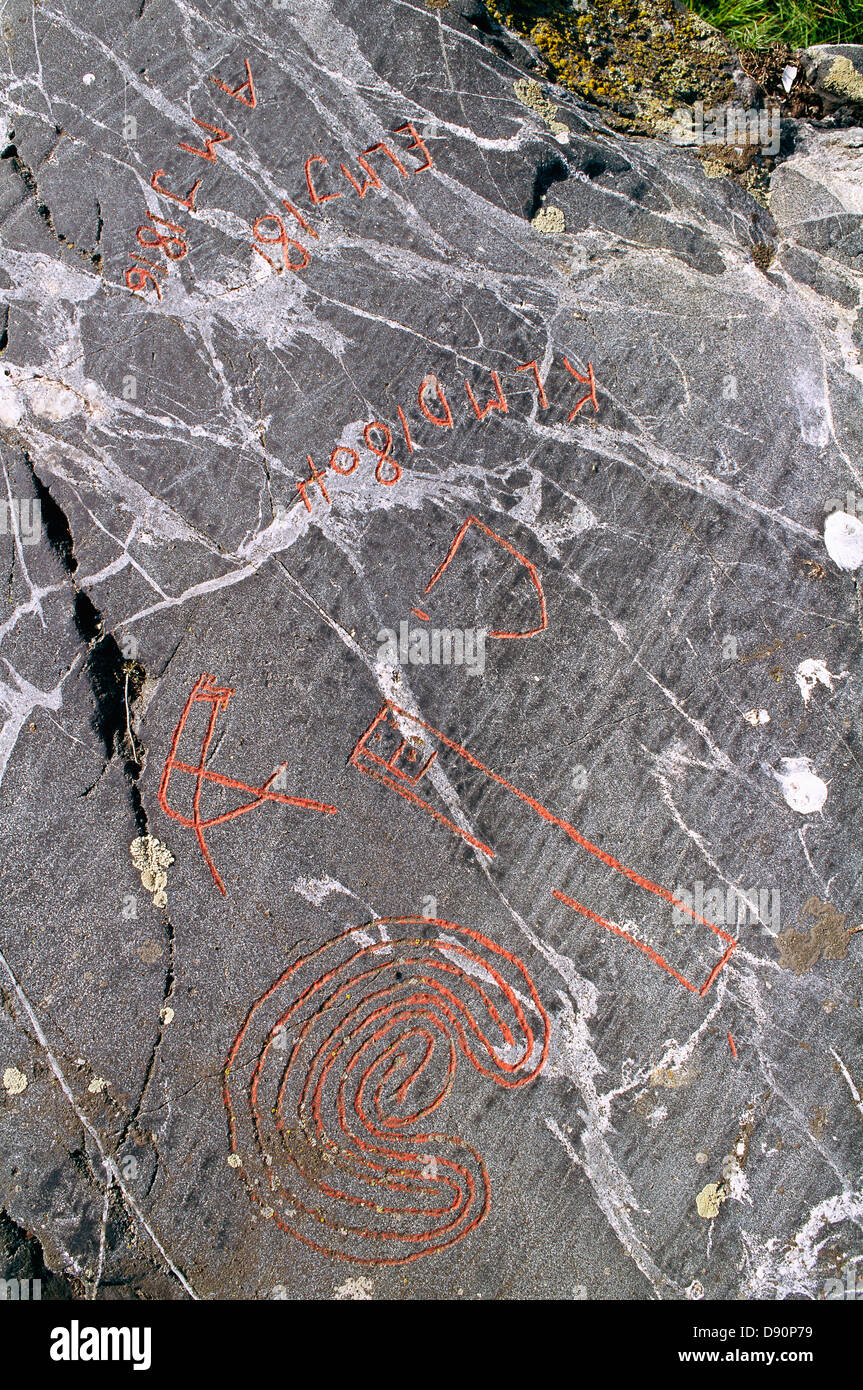 Engravings on rock, close-up Stock Photo - Alamy