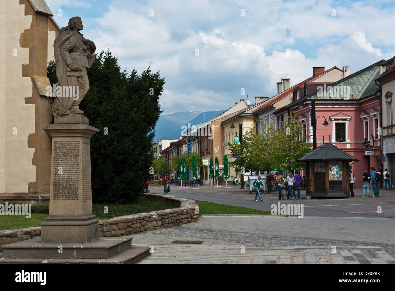 Monument to Janko Kral and the old town centre, Liptovsky Mikulas ...