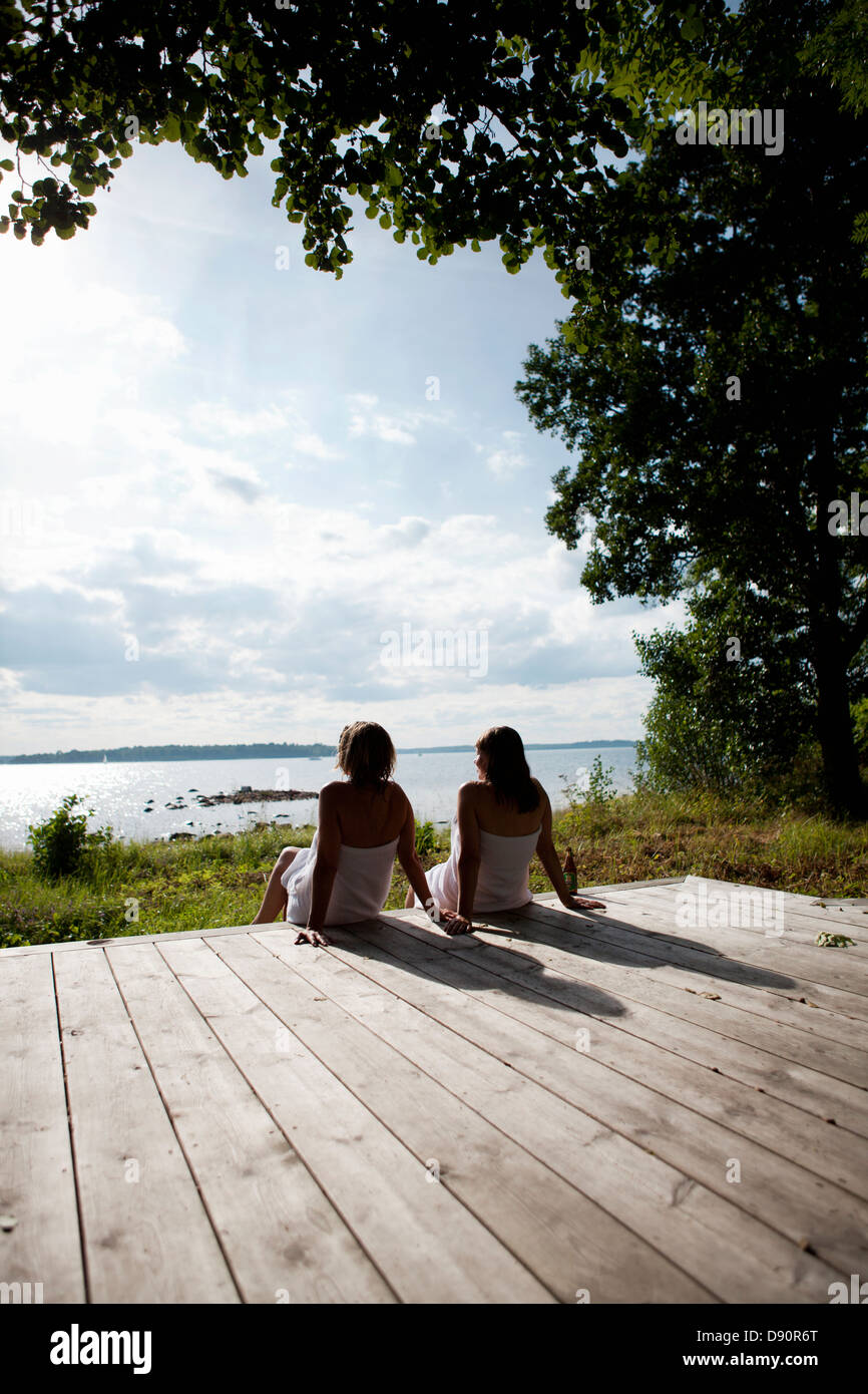 Woman sitting on porch, rear view hi-res stock photography and images ...