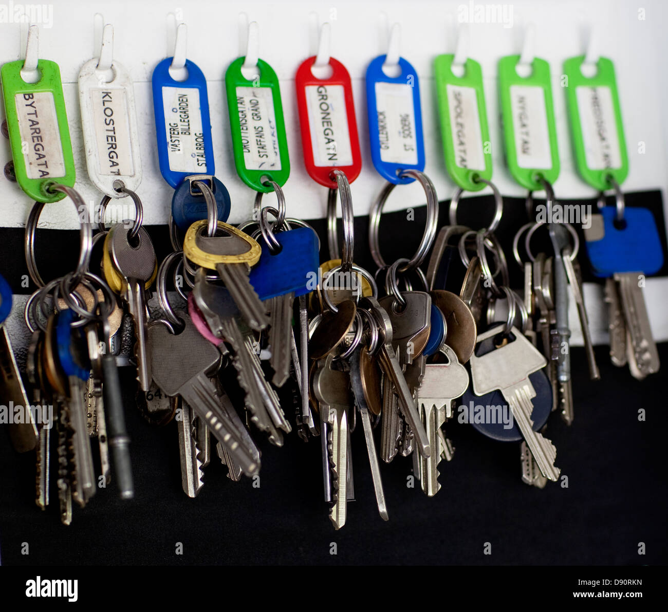 Keys hanging in row, close-up Stock Photo - Alamy