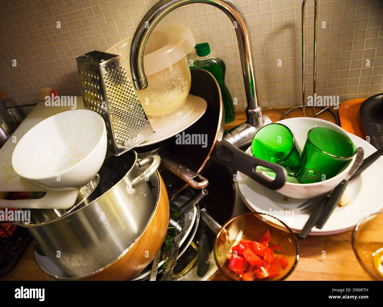 Dirty dishes on sink Stock Photo - Alamy