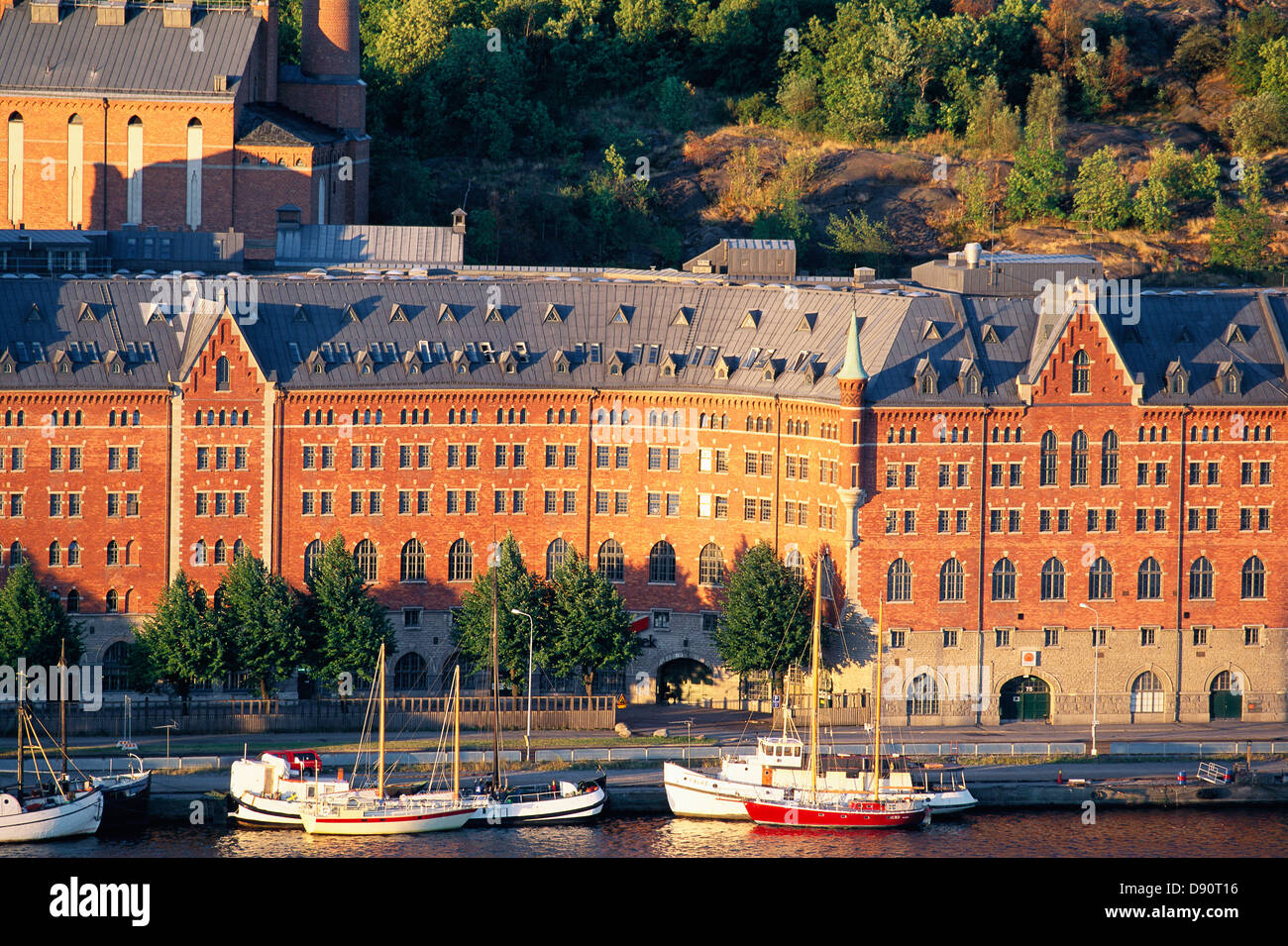 Buildings by river, elevated view Stock Photo - Alamy