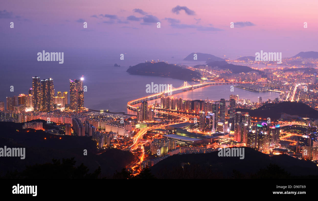 Skyline of Busan, South Korea at the Haeundae District. The city is the ...