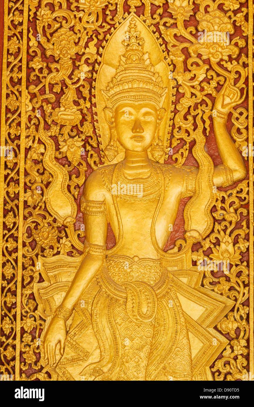 wat visoun temple at Vintage traditional Loas style art painting on ...
