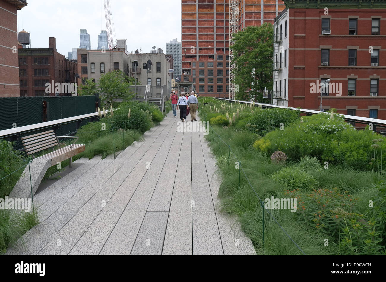 View of the High Line elevated railroad tracks and walkway on West Side ...