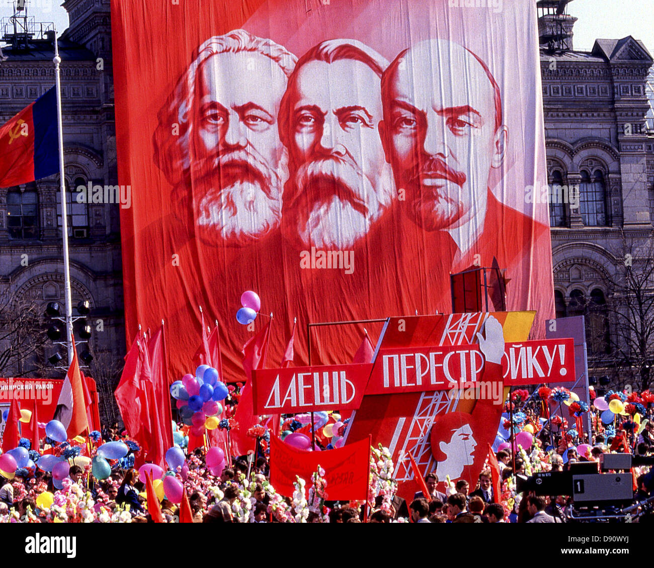 May 1, 1987 - Moscow, RU - A colorful graphic float acclaiming ...