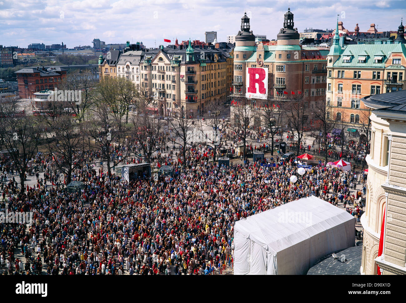 Crowd near building, elevated view Stock Photo - Alamy