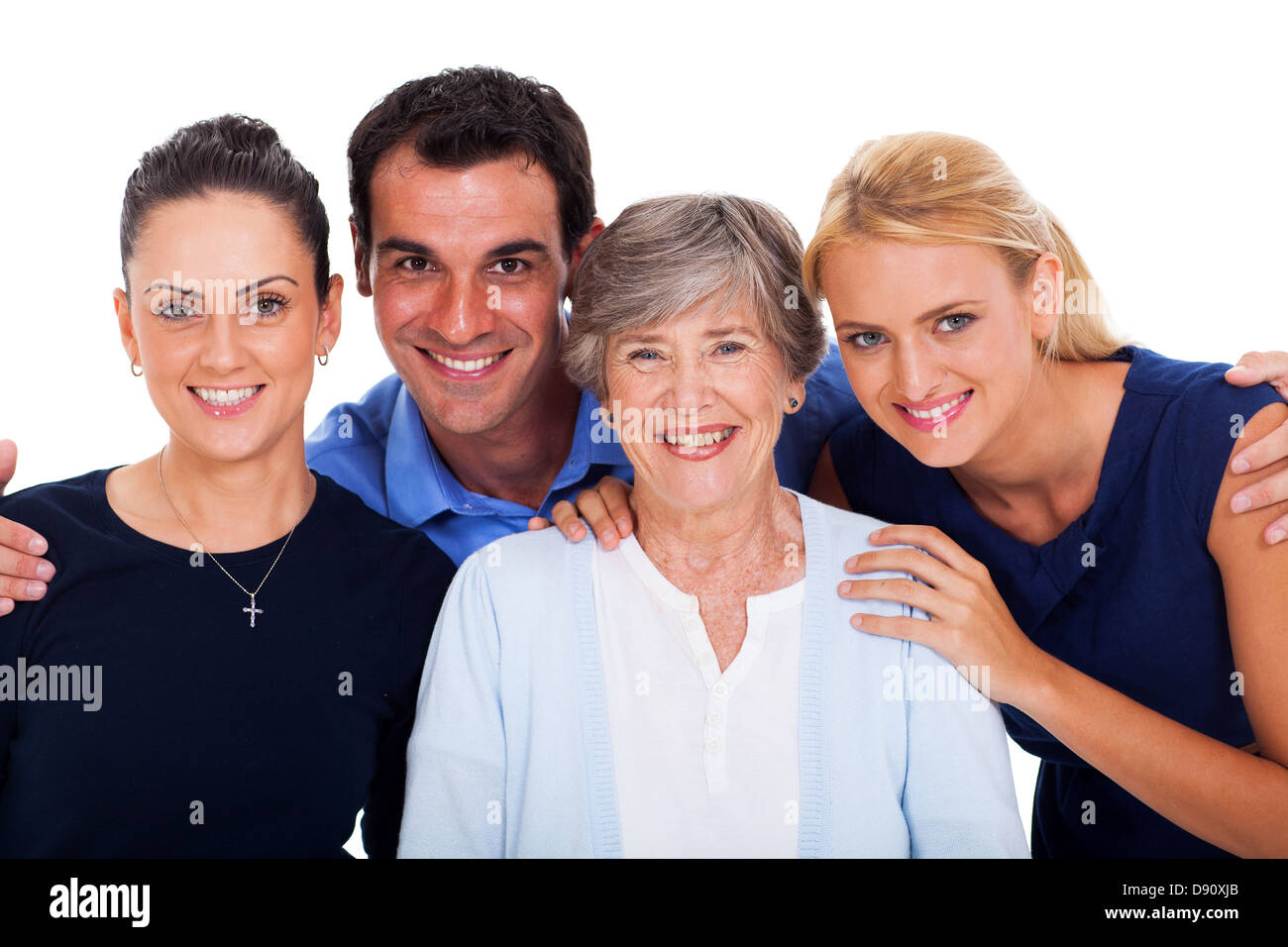 close up portrait of happy family over white background Stock Photo - Alamy