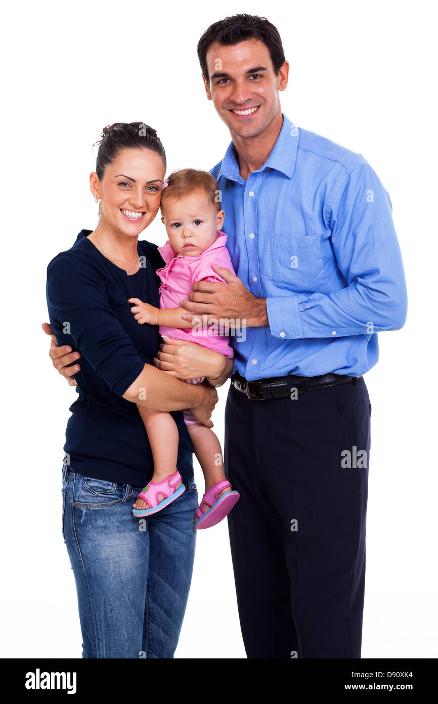 portrait of happy family of three isolated on white Stock Photo - Alamy