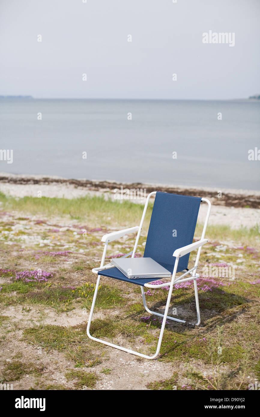 Blue sun chair on the beach, Gotland, Sweden Stock Photo - Alamy