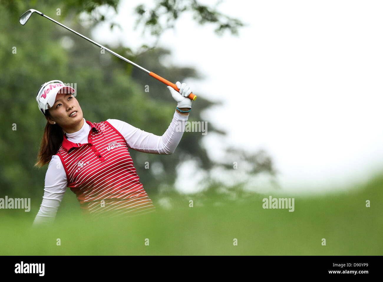 Pittsford, New York, U.S. June 7, 2013. South Korean Chella Choi reacts ...
