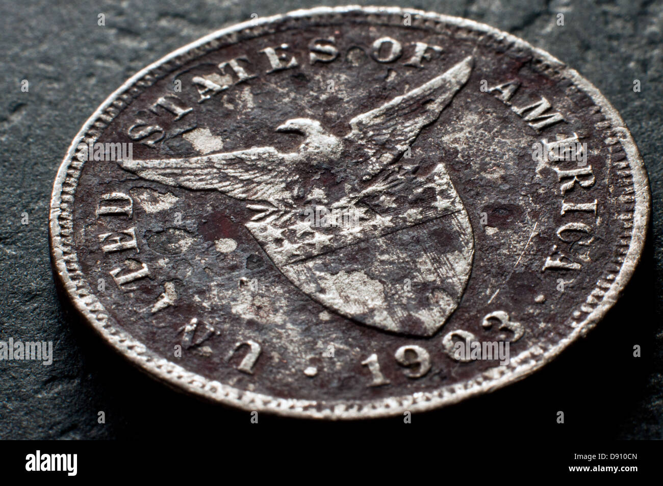 philippine 5 centavo coin in ameriand colonial period, in studio ...