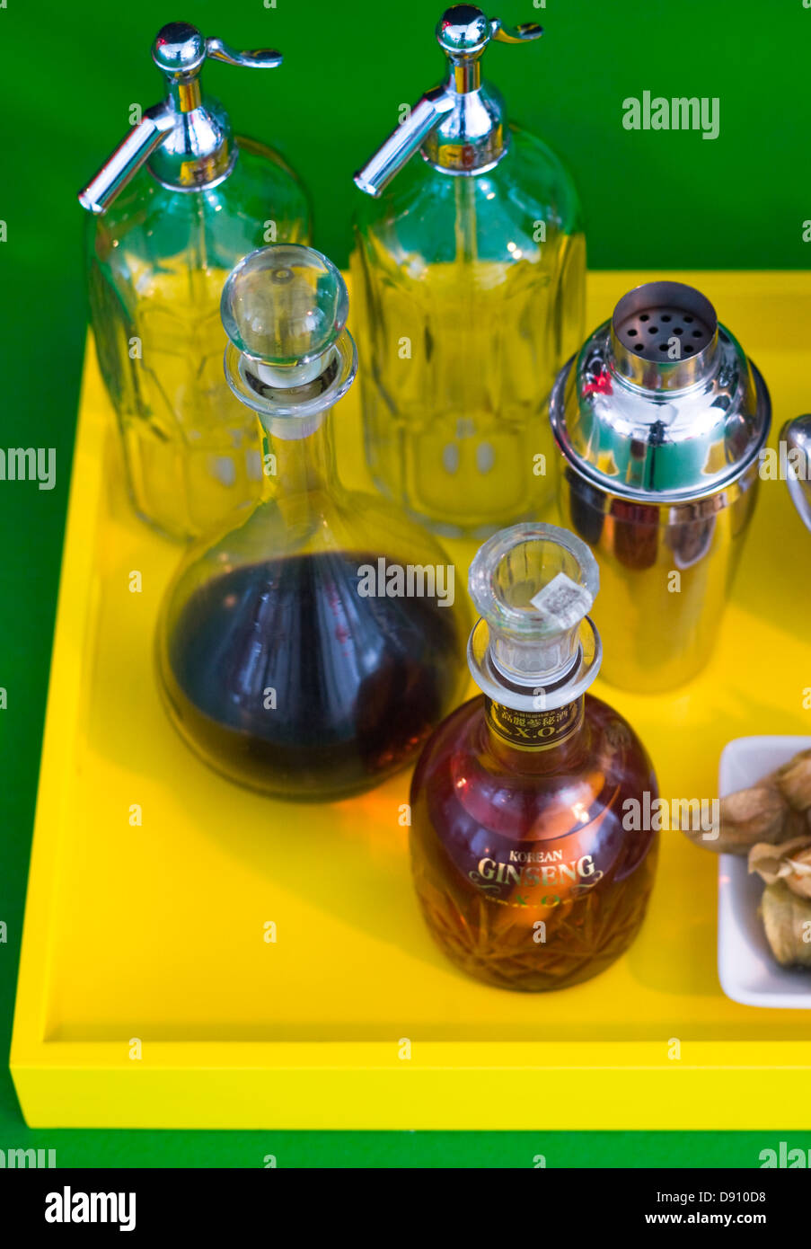 Alcohol bottles tray hi-res stock photography and images - Alamy