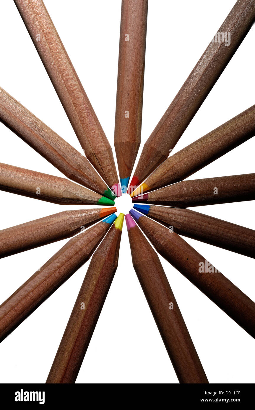 Pencils in shape of a spoke Stock Photo - Alamy